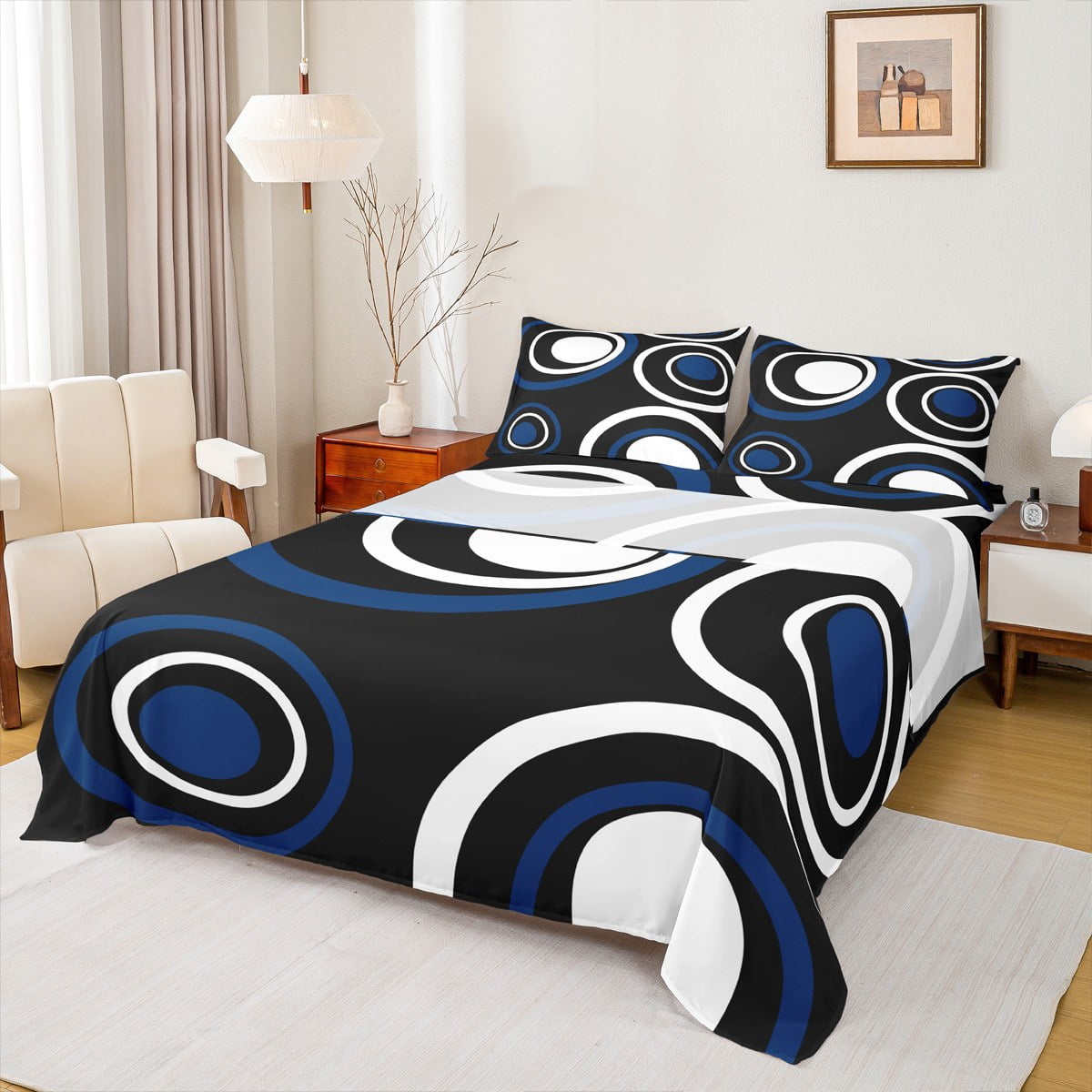 jejeloiu Geometric Stripes Lines Bed Sheets,Minimalism Art King Sheets ...