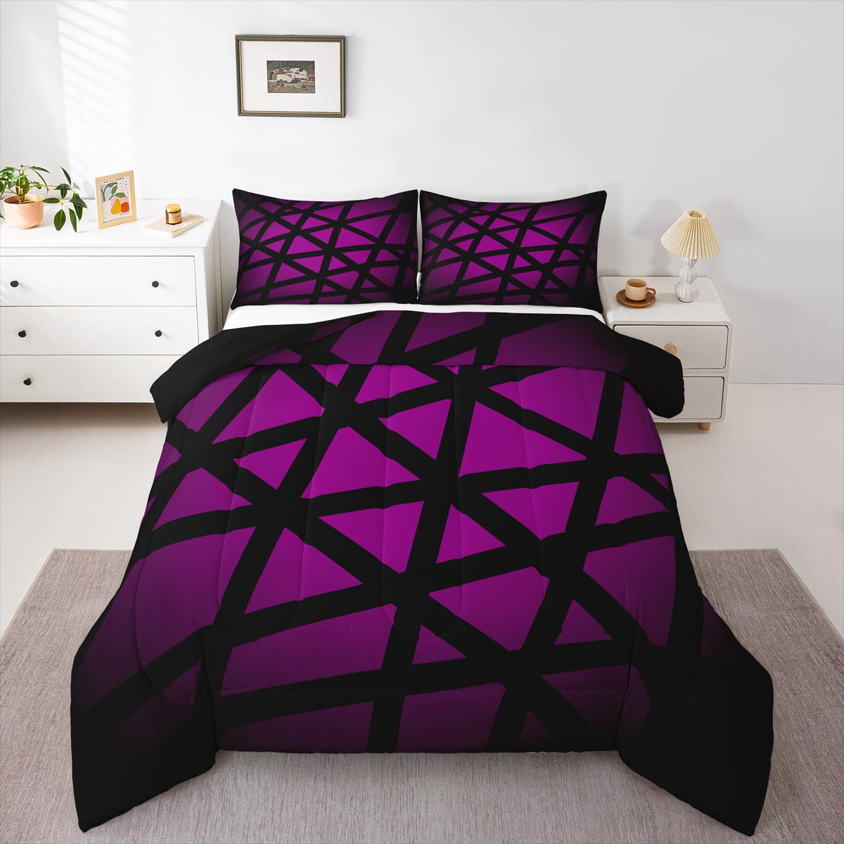 jejeloiu Geometric Stripes Queen Comforter Set,Modern Abstract Art ...