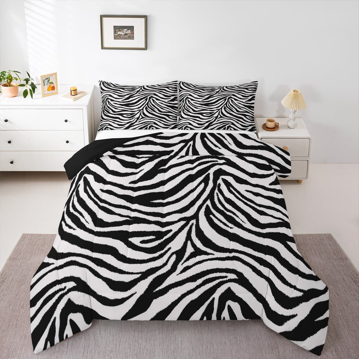 jejeloiu Geometric Zebra Stripes Bedding Comforter Set,Modern Abstract ...