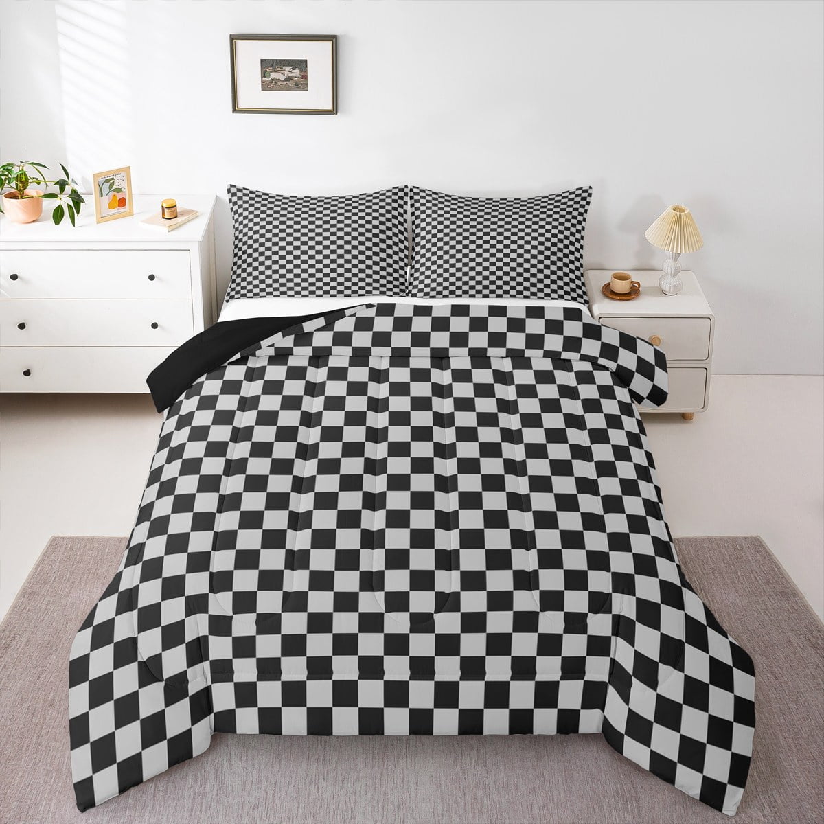 jejeloiu Geometry Checkered Queen Comforter Set,Geometric Aesthetic ...