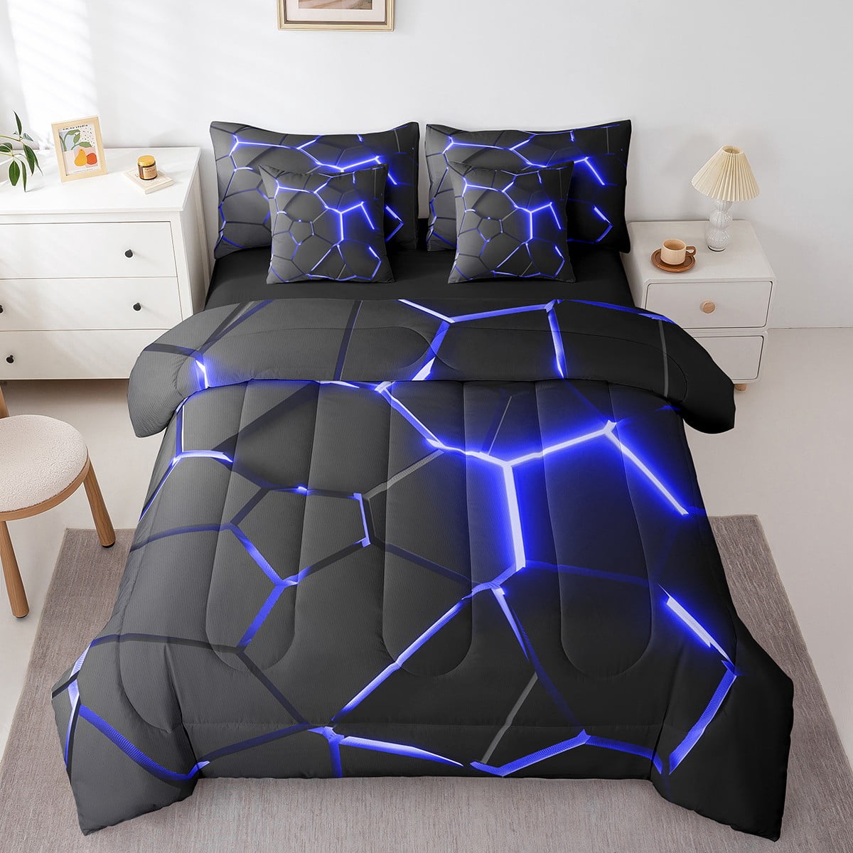 jejeloiu Geometry Hexagon Bedding Comforter Set,7 Pieces,Geometric ...