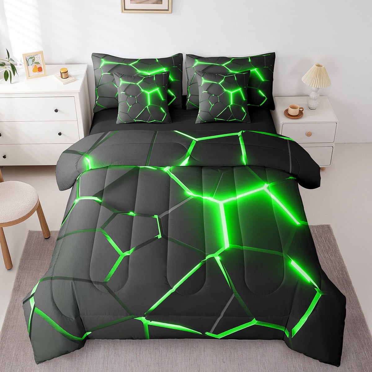 jejeloiu Geometry Hexagon Twin Bedding Sets,7-Piece,Geometric Aesthetic ...
