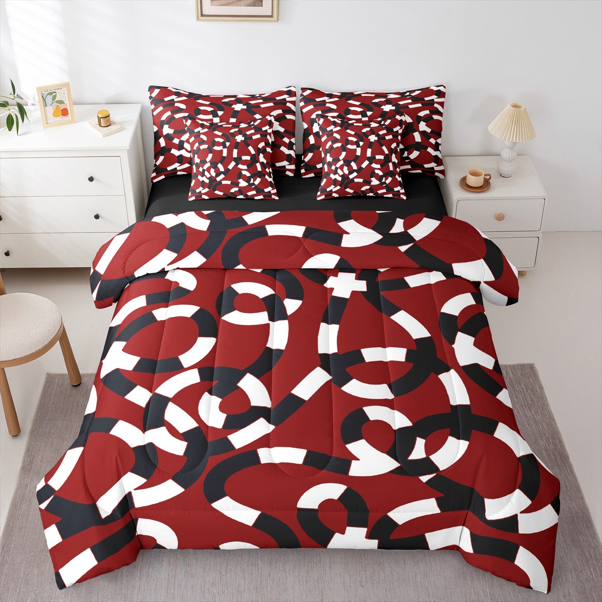 jejeloiu Geometry Lines Twin Bedding Sets 7-Piece,Modern Geometric ...
