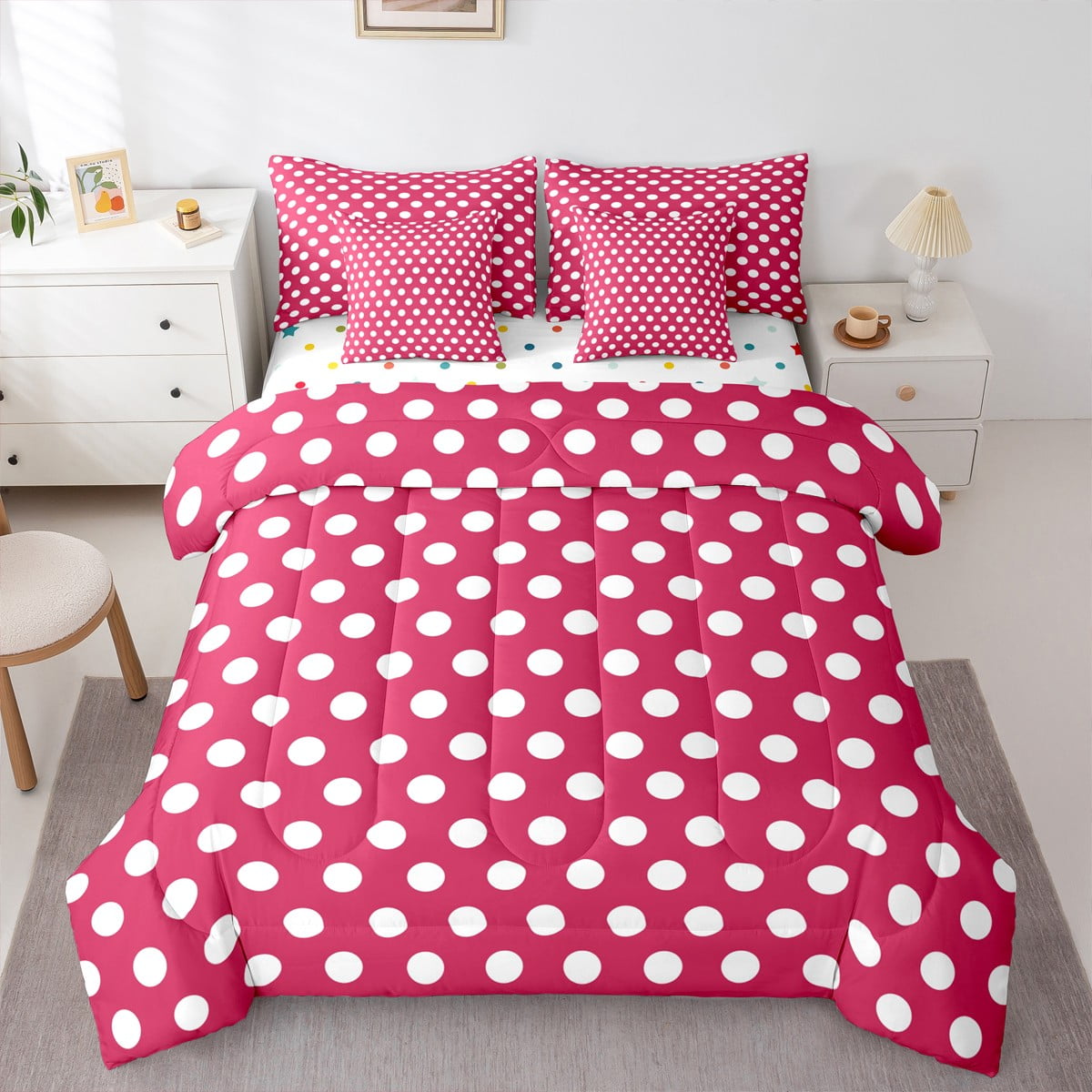 jejeloiu Geometry Polka Dot Bedding Comforter Set 7 Pieces,Geometric ...