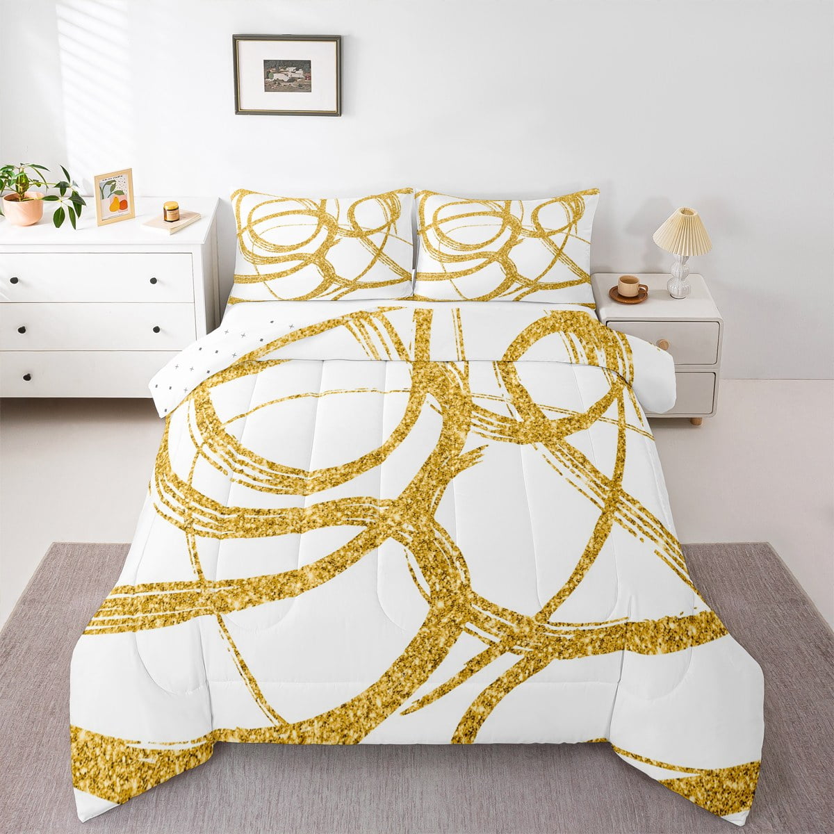 jejeloiu Geometry Whirl Lines Full Size Comforter Sets,Minimalist ...