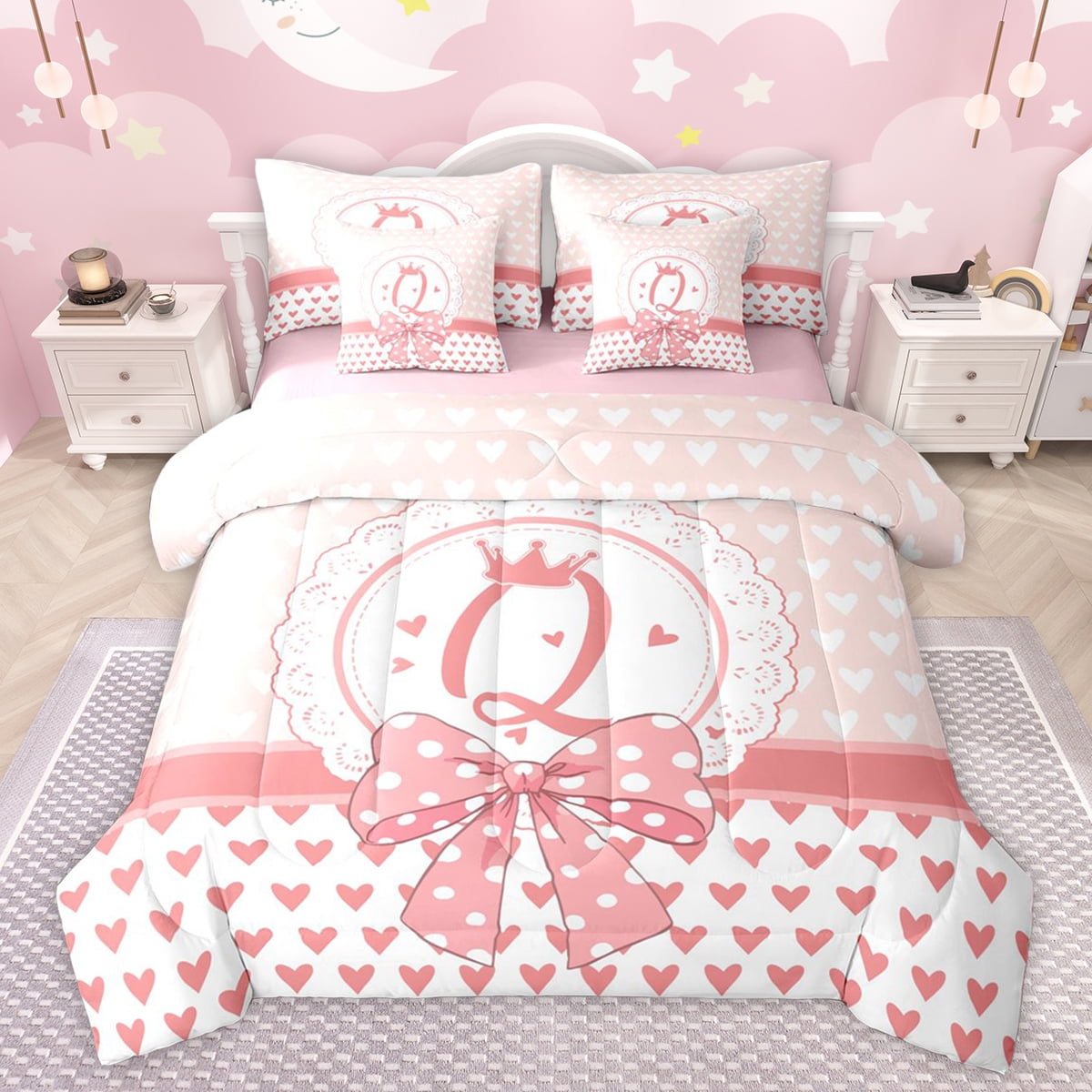 jejeloiu Girl Personalized Gifts 7-Piece Twin Bedding Sets,Pink Letter ...