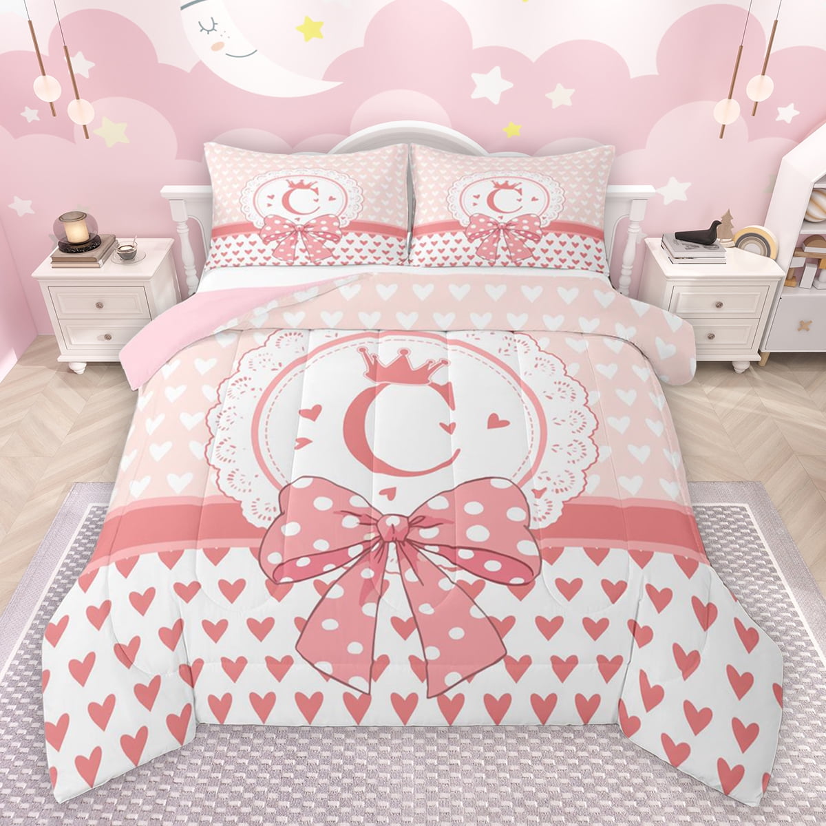 jejeloiu Girl Personalized Gifts Full Size Comforter Sets,Pink Letter C ...