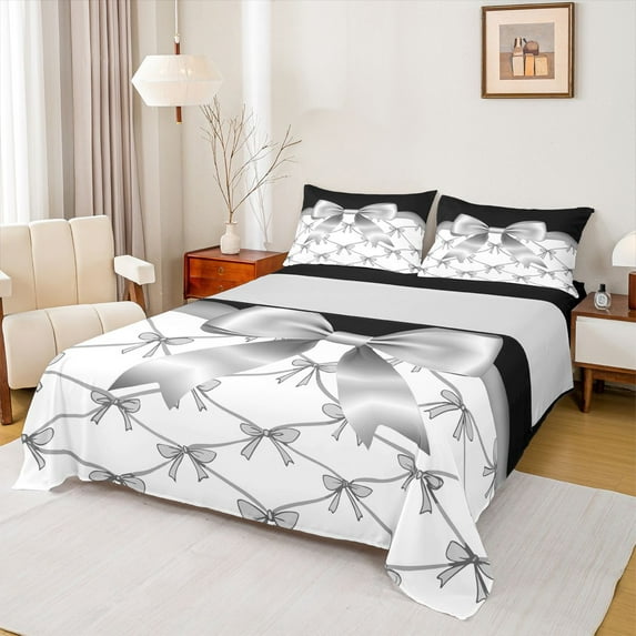 jejeloiu Girls Cartoon Bow Tie Full Size Sheets,White Gray Black Bed ...