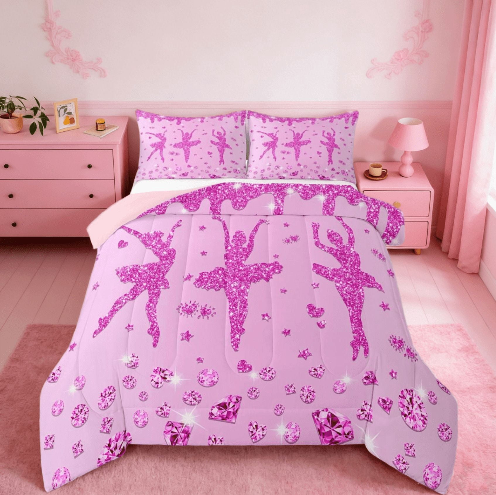 jejeloiu Girly Ballet Full Size Comforter Sets,Ballerina Dancer Bedding ...
