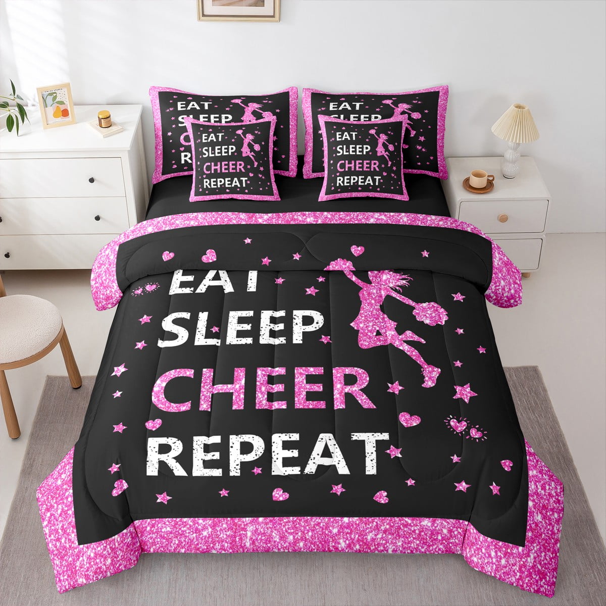 jejeloiu Girly Cheerleading Bedding Comforter Set 7 Pieces,Cheerleader ...