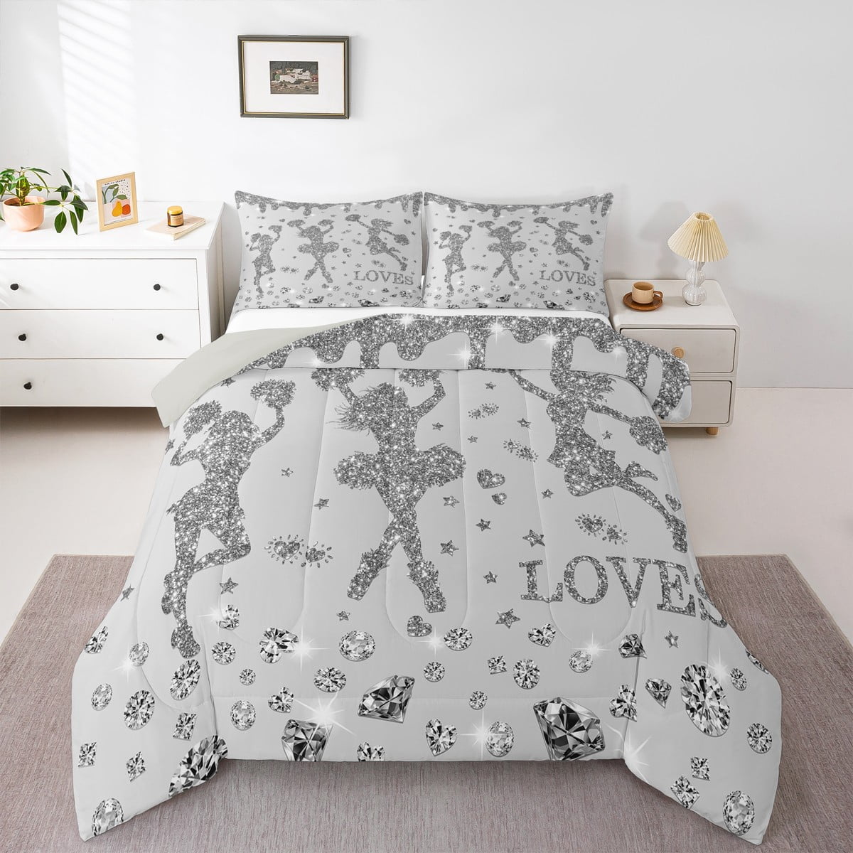 jejeloiu Girly Cheerleading Bedding Comforter Set,Cheer Dancer Twin ...