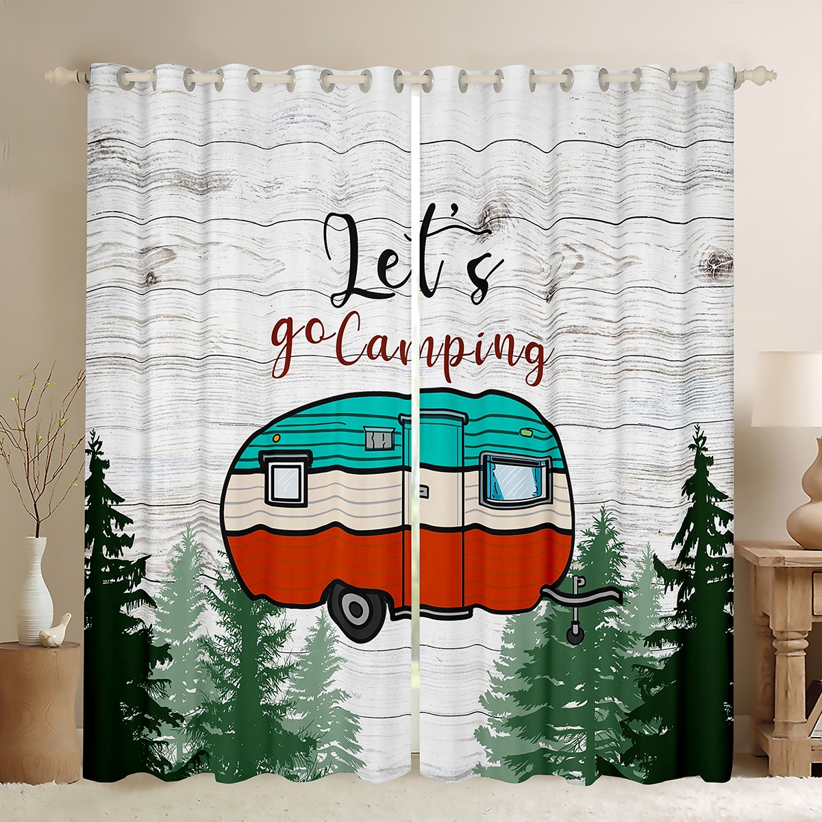 jejeloiu Let'S Go Camping Curtains Pack of 2 (42x84 Each),Cartoon ...