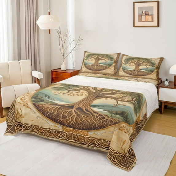 jejeloiu Gold Tree Of Life Full Size Sheets,Exotic Boho Bed Sheets For ...