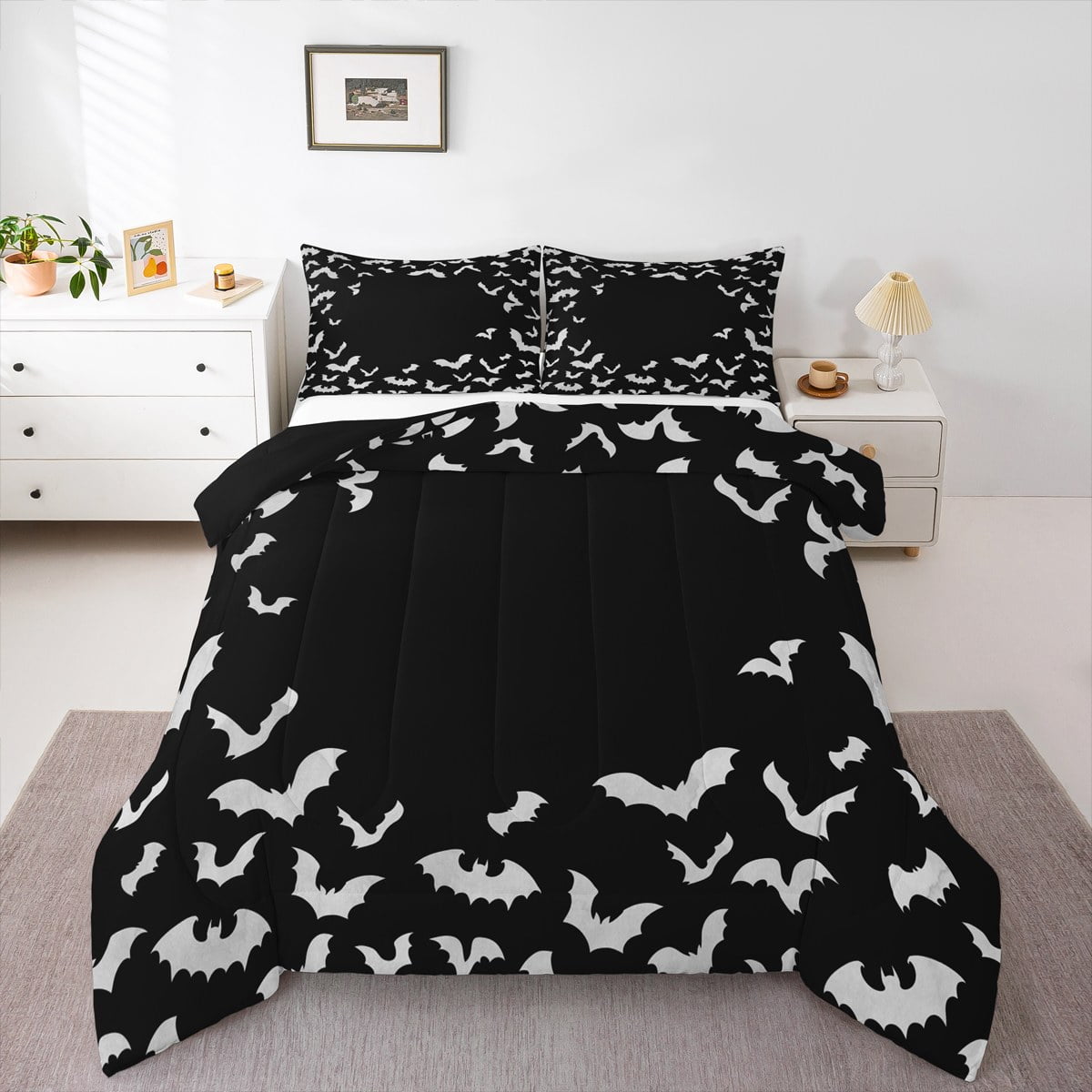 jejeloiu Gothic Chic Bat King Size Comforter Sets,Happy Halloween ...