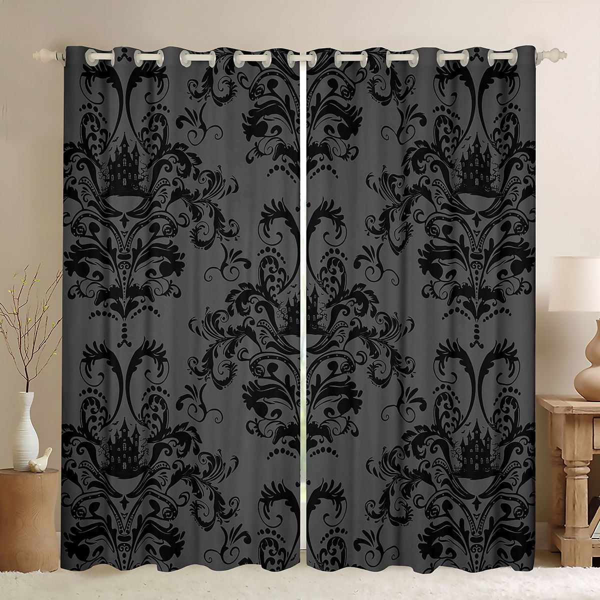 jejeloiu Gothic Damask Floral Black Out Curtains,Bohemian Exotic Style ...