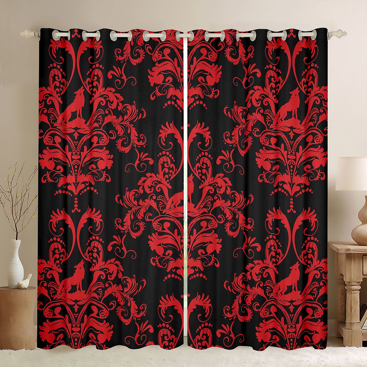 jejeloiu Gothic Damask Floral Blackout Curtains Set of 2 (52x84 Each ...