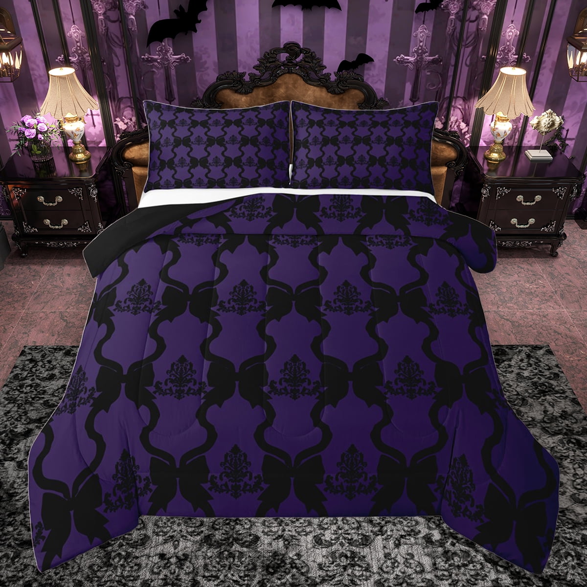 jejeloiu Gothic Damask Pattern Full Size Comforter Sets,Lovely Bowtie ...