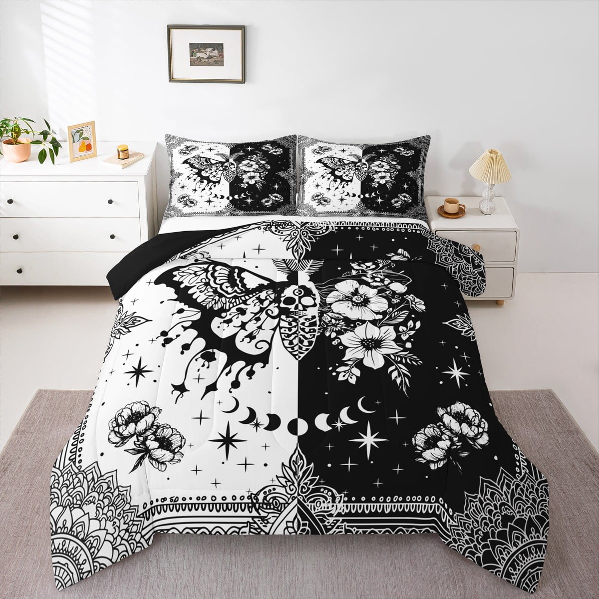 jejeloiu Gothic Moth Queen Comforter Set,Lunar Eclipse Bedding Sets ...