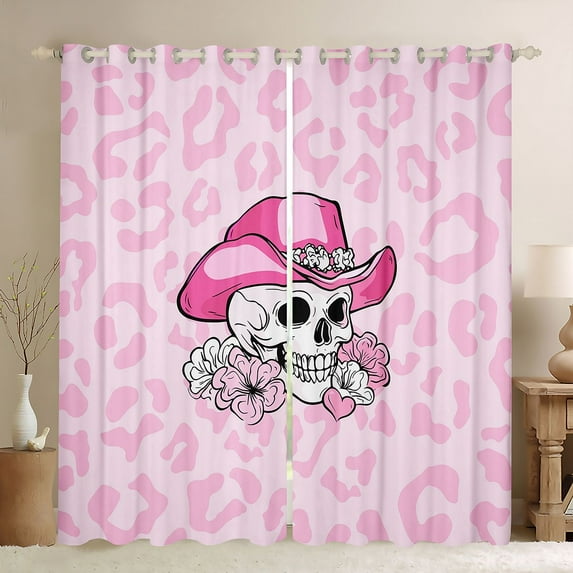 jejeloiu Gothic Skeleton Curtains Pack of 2 (42x84 Each),Pink Leopard ...