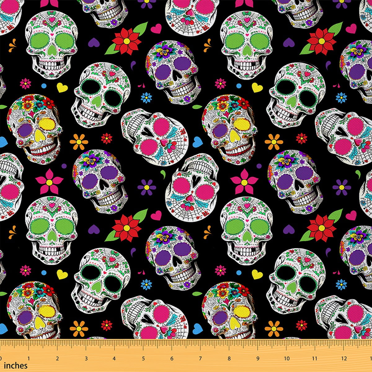 jejeloiu Gothic Skull Skeleton Fabric by the Yard 1 Yard,Boho Bohemain ...