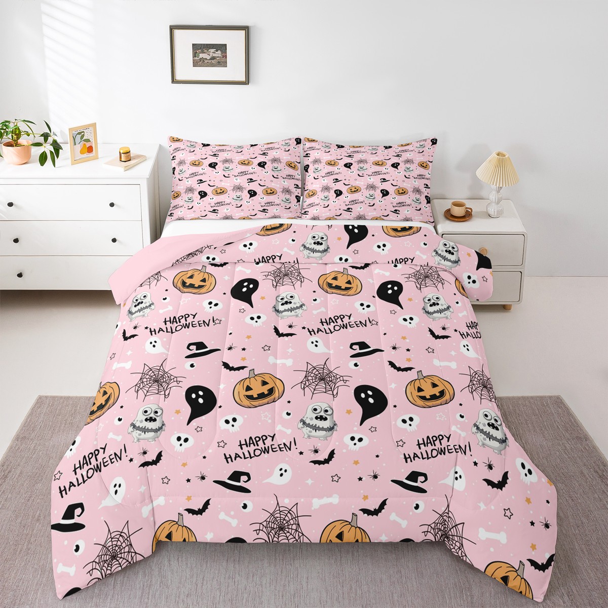 jejeloiu Gothic Spider Webs Full Size Comforter Sets,Happy Halloween ...