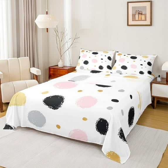 jejeloiu Graffiti Circle Bed Sheets,Geometric Circular Pattern King Sheets,Colorful Dots Sheet ...