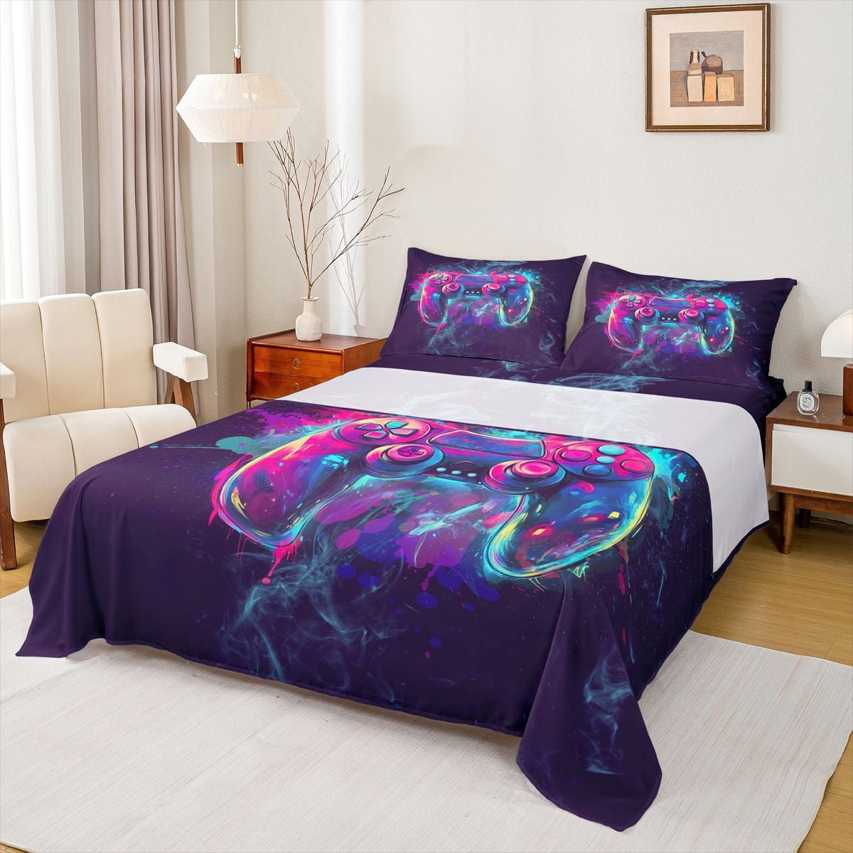 jejeloiu Graffiti Console Game Bed Sheets,Watercolor Splatter Ink King ...