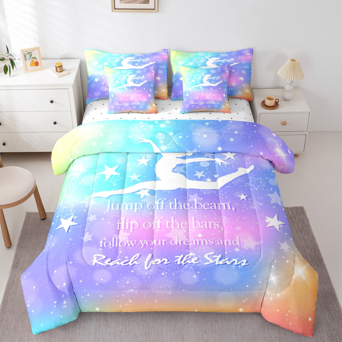 jejeloiu Gymnastic Dance Lovers Twin Bedding Sets 7-Piece,Gymnast ...