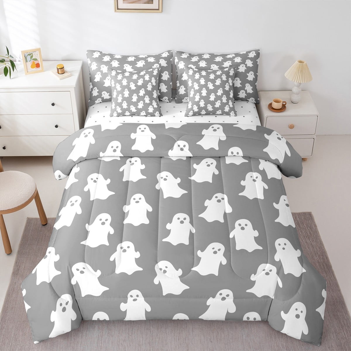 jejeloiu Halloween Ghost Bedding Comforter Set 7pcs,Funny Cartoon Image ...