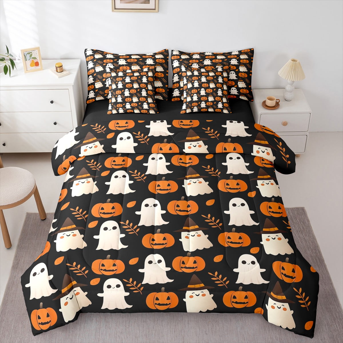 jejeloiu Halloween Ghost Bedding Comforter Set 7pcs,Funny Cartoon ...