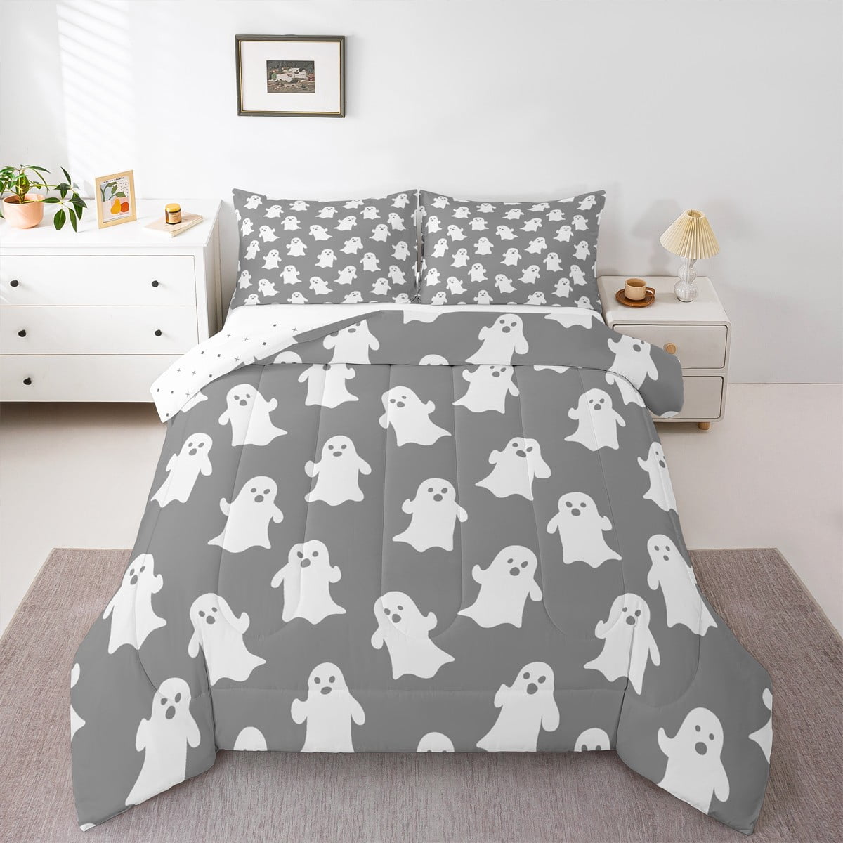jejeloiu Halloween Ghost Bedding Comforter Set,Funny Cartoon Image Twin ...