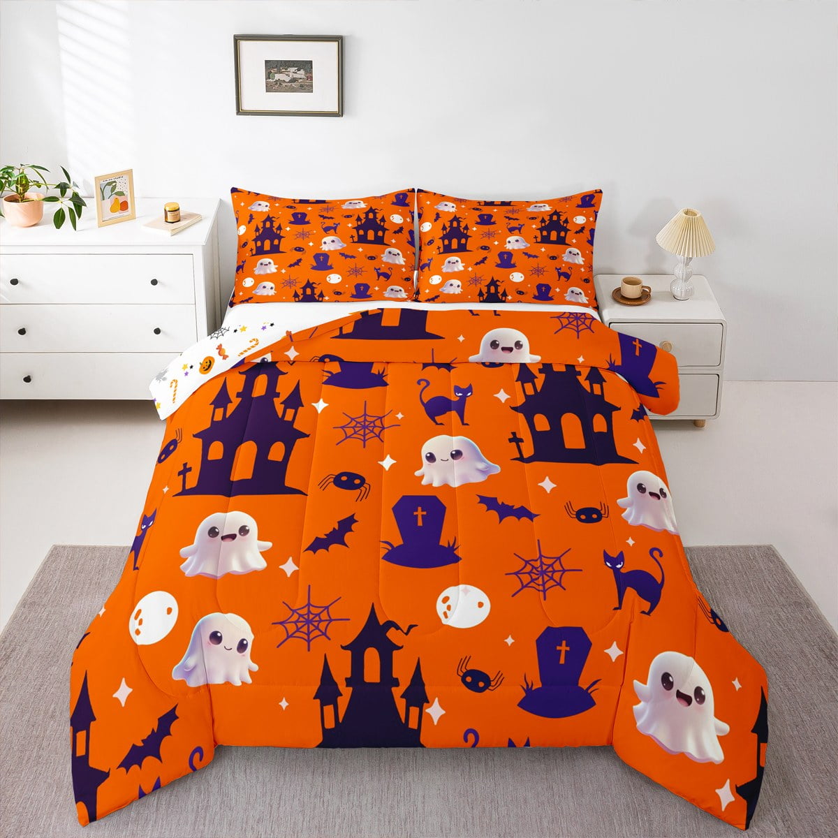 jejeloiu Halloween Ghost Queen Comforter Set,Spooky Castle Bedding Sets ...