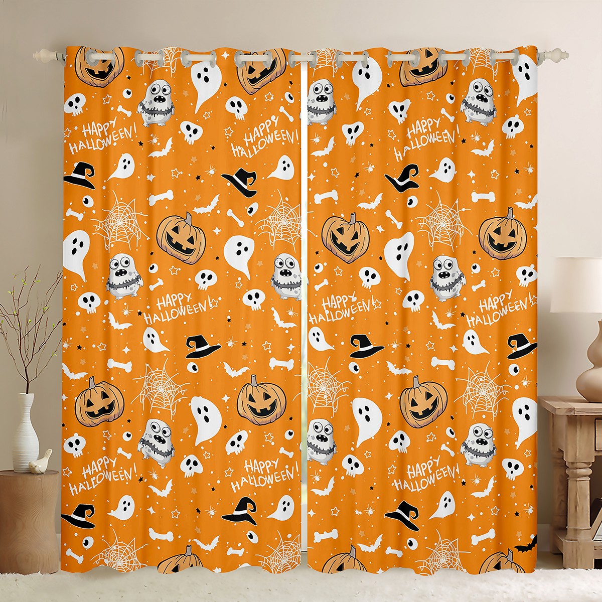 jejeloiu Halloween Pumpkin Lantern Blackout Curtains Set of 2 (38x54 ...