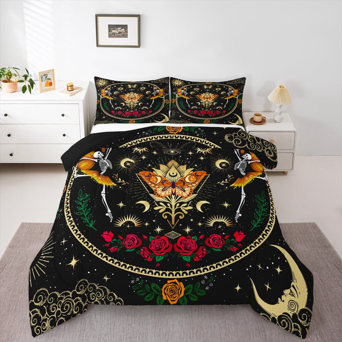 jejeloiu Halloween Skull Full Size Comforter Sets,Gothic Theme Bedding ...