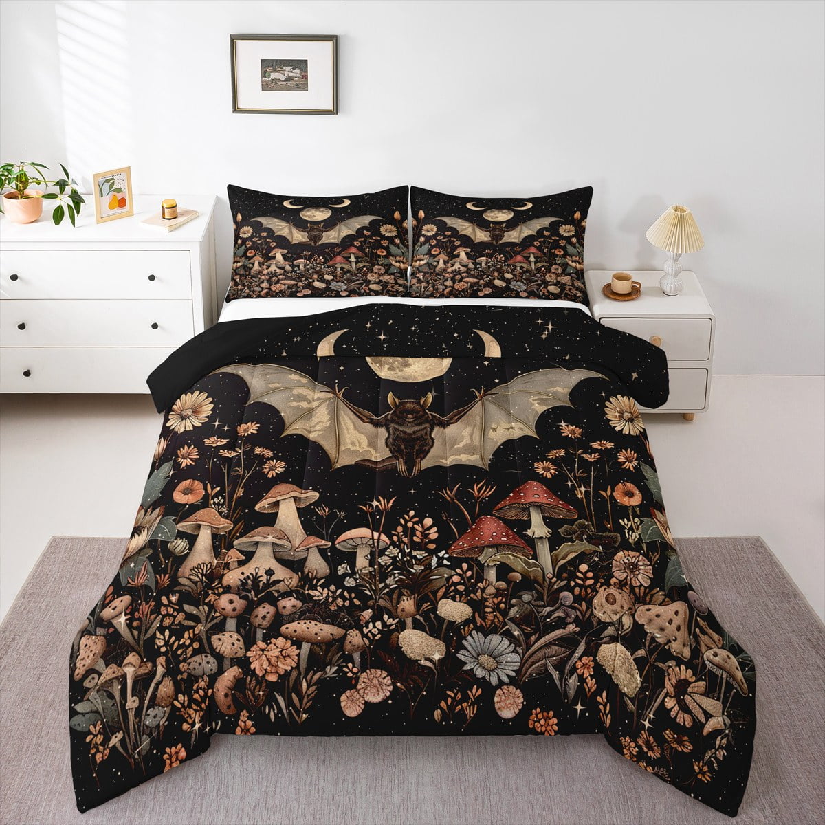 jejeloiu Halloween Spooky Bats Bedding Comforter Set,Cartoon Mushroon ...