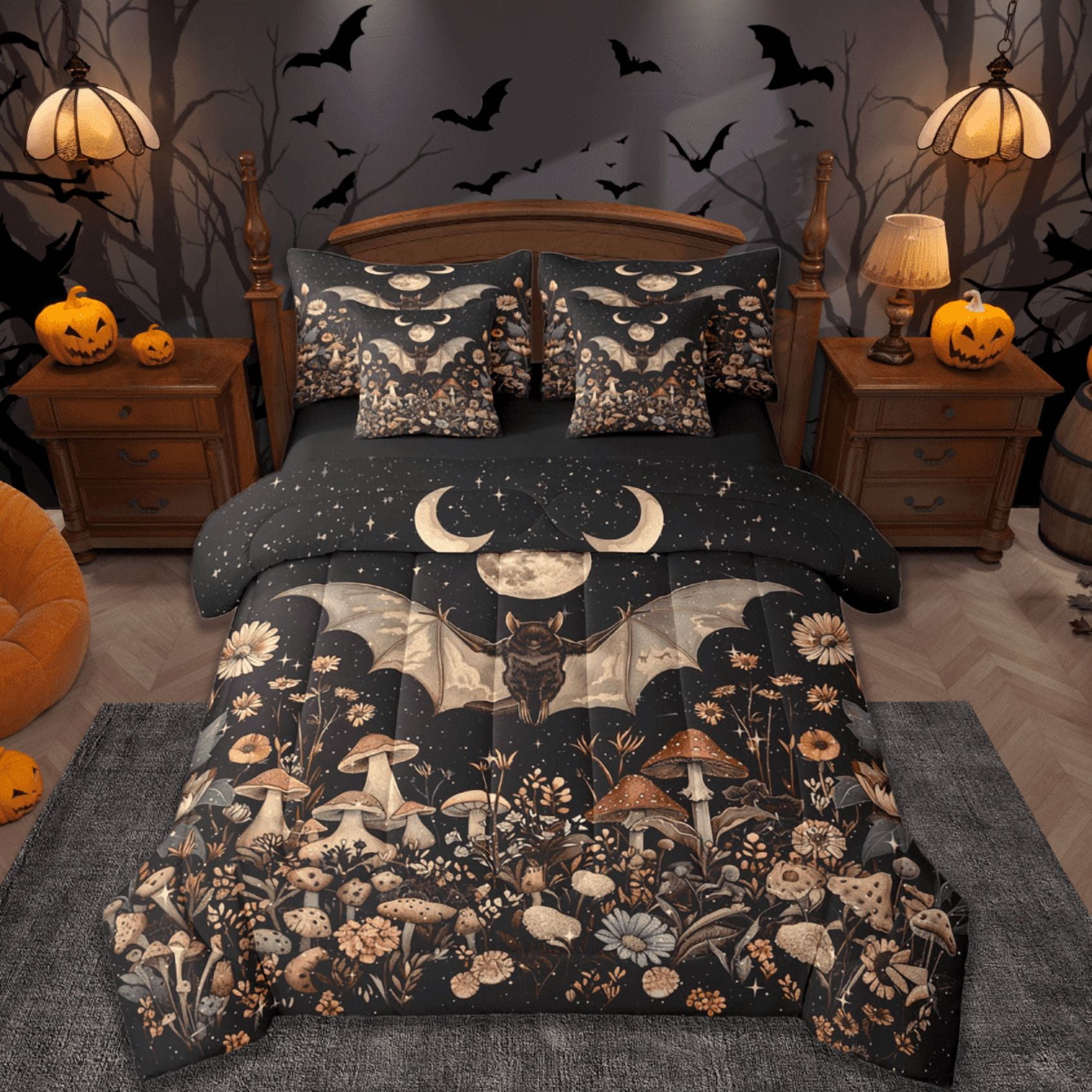 jejeloiu Halloween Spooky Bats Twin Bedding Sets 7-Piece,Cartoon ...