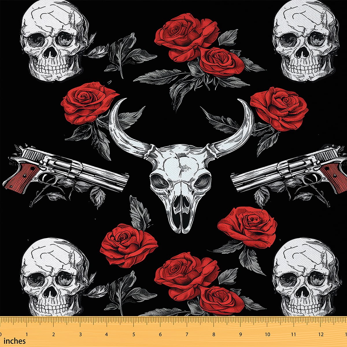jejeloiu Halloween Sugar Skull Fabric by the Yard 2 Yards, Chic Red ...