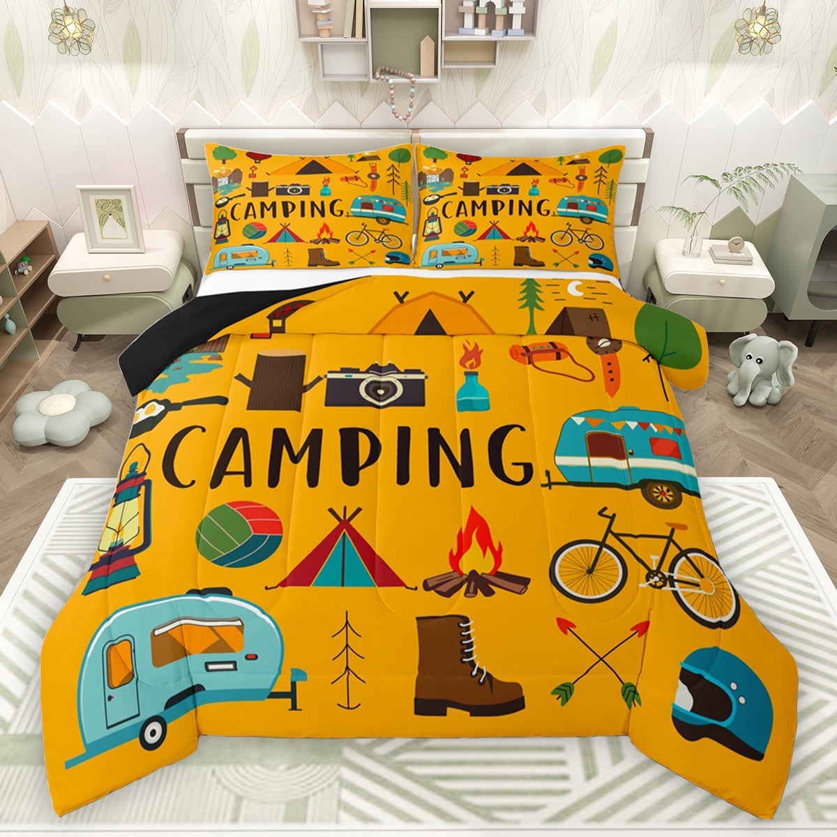 jejeloiu Happy Camping Bedding Comforter Set,Camper Car Rv Twin ...