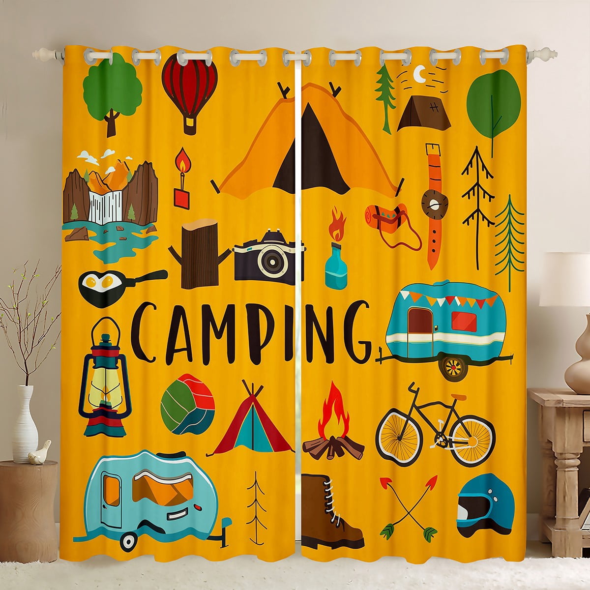 jejeloiu Happy Camping Blackout Curtains Set of 2 (52x84 Each),Camper ...