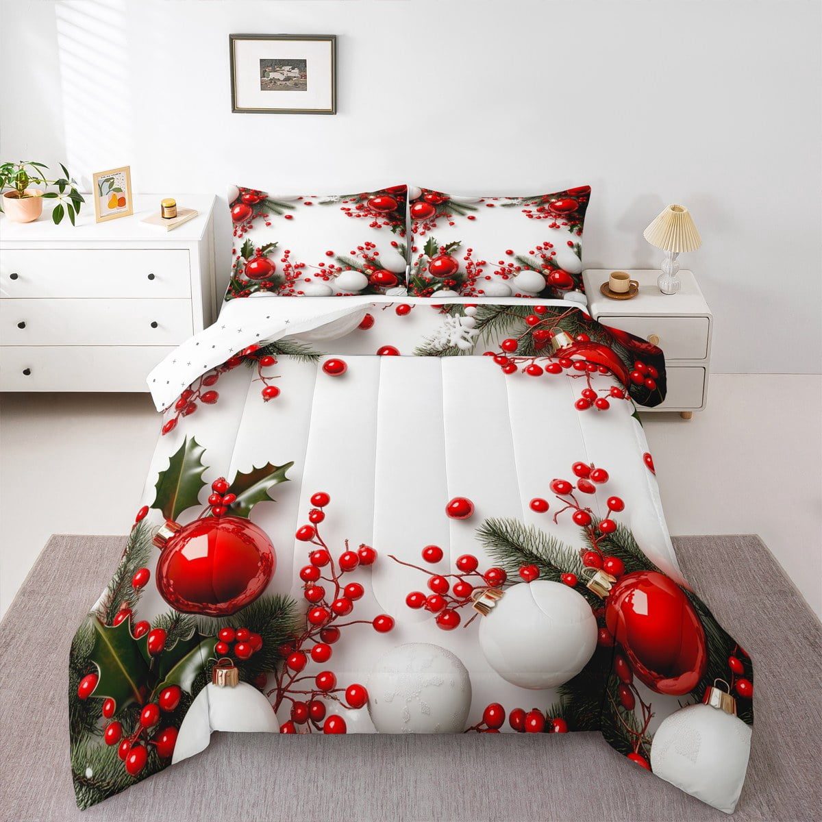 jejeloiu Happy Christmas Ball Bedding Comforter Set,Merry Xmas Theme ...