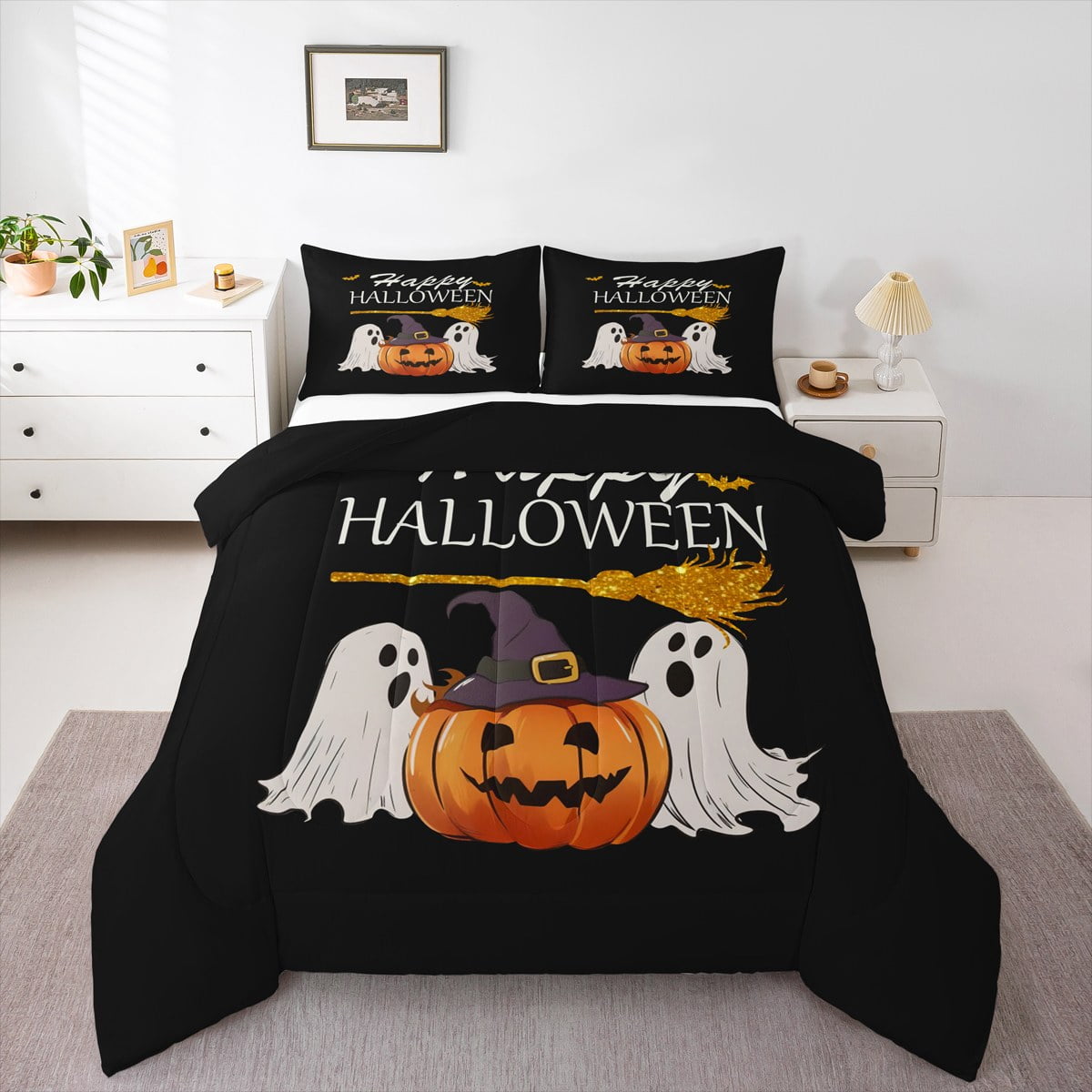 jejeloiu Happy Halloween Bedding Comforter Set,Funny Ghost Twin ...