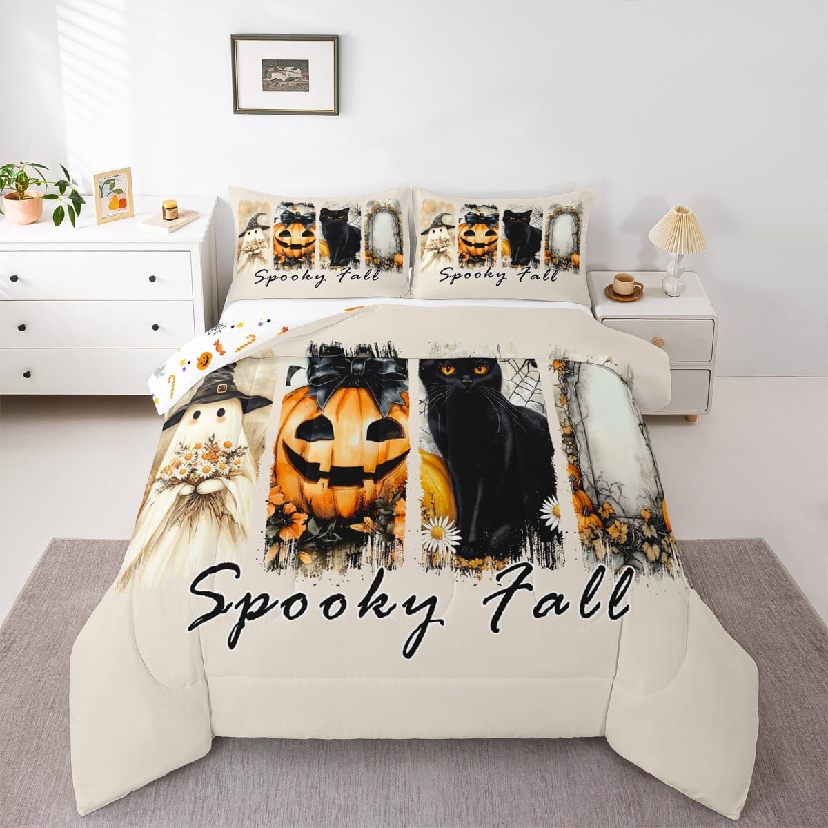 jejeloiu Happy Halloween Bedding Comforter Set,Spooky Fall Twin ...