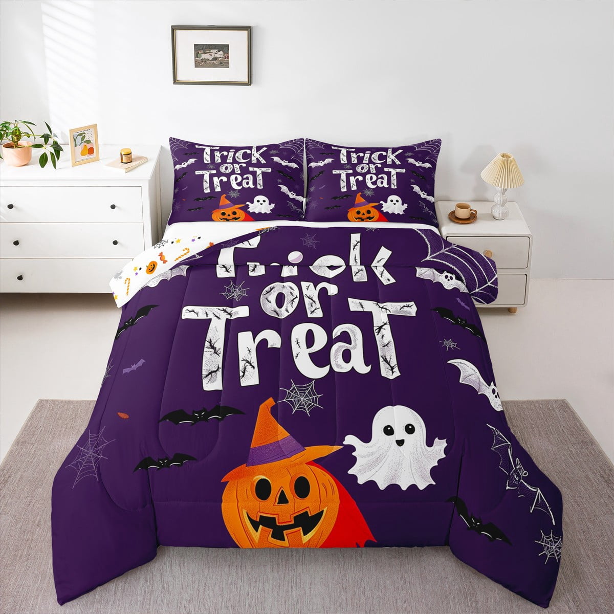 jejeloiu Happy Halloween Bedding Comforter Set,Trick Or Treat Twin ...