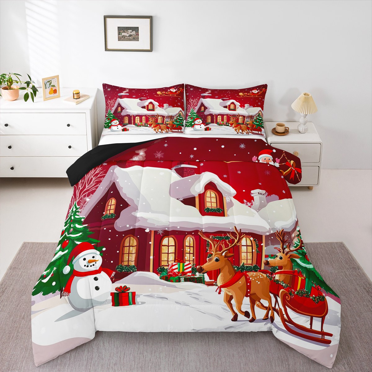 jejeloiu Happy New Year Bedding Comforter Set,Christmas House Twin ...