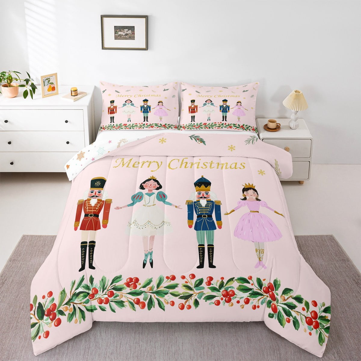 jejeloiu Happy New Year Queen Comforter Set,Marry Xmas Bedding Sets ...