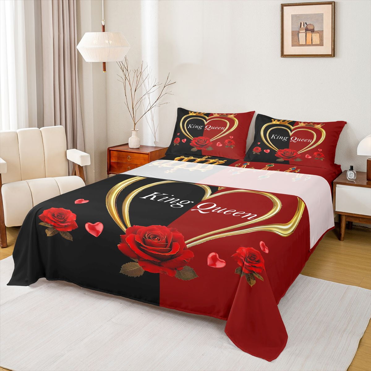 jejeloiu Happy Valentine's Day Bed Sheets,Romantic Red Rose King Sheets ...