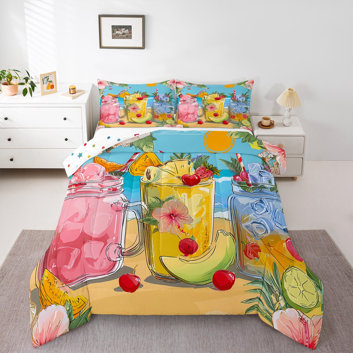 jejeloiu Hawaii Ocean Holiday Full Size Comforter Sets,Rainbow Fruit ...