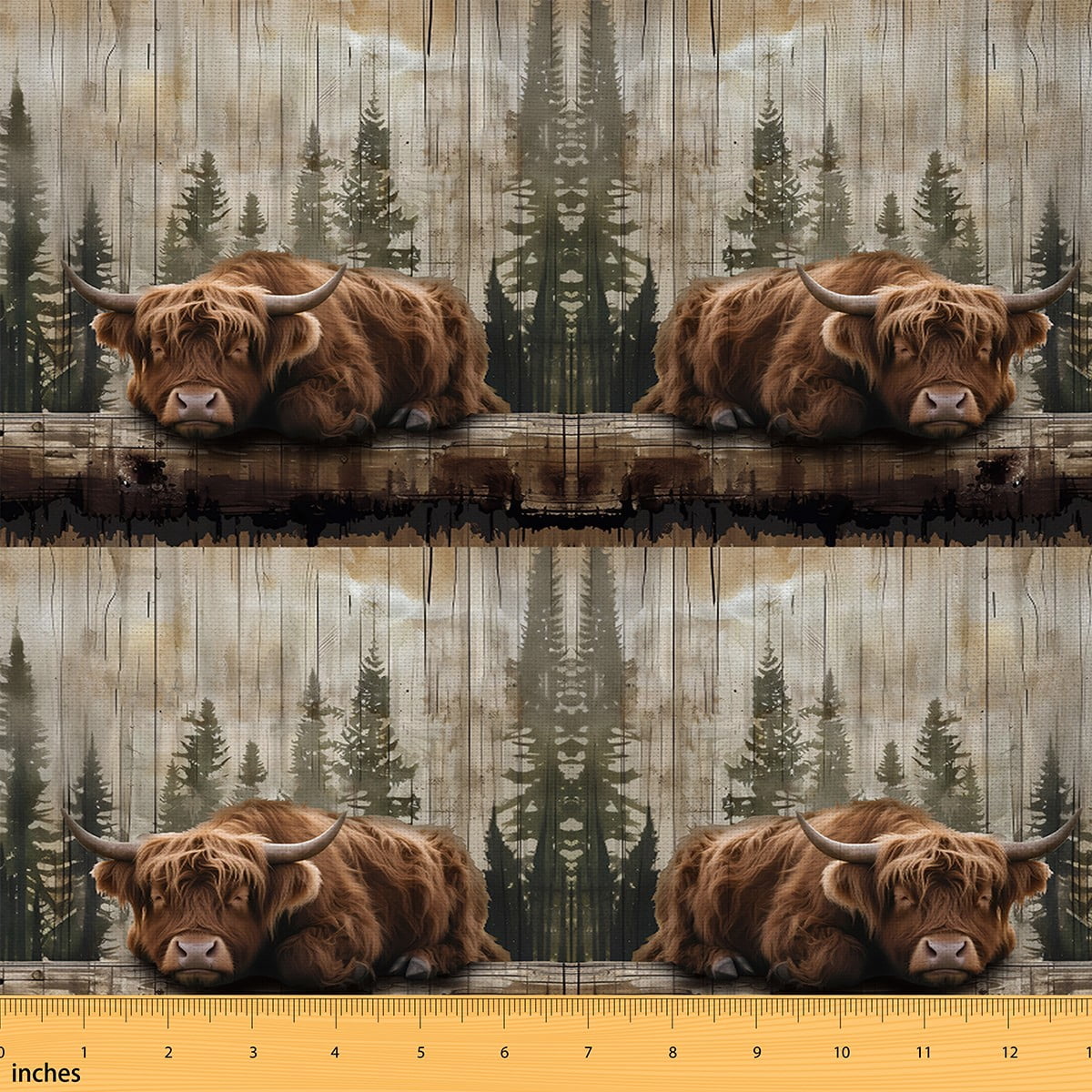 jejeloiu Highland Cattle Fabric by the Yard 2 Yards,Farm Animal Cow ...