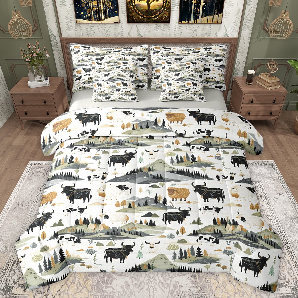 jejeloiu Highland Cow Cattle 7-Piece Bedding Comforter Set,Country ...