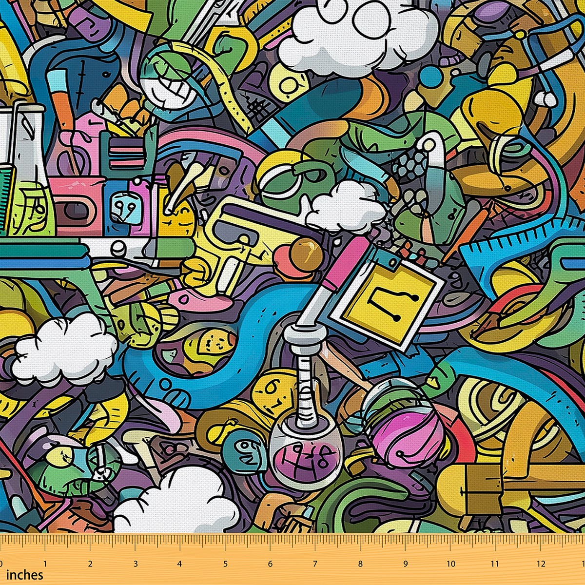 jejeloiu Hippie Graffiti Fabric by the Yard 10 Yards,Scientific ...
